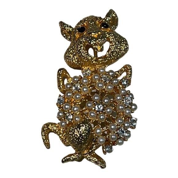Unbranded | Jewelry | Vintage Chipmunk Brooch Rhinestone Faux Pearl ...